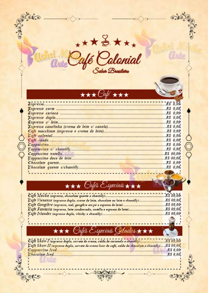 Cardápios e Menus - Achei Minha Arte Totalmente Editáveis