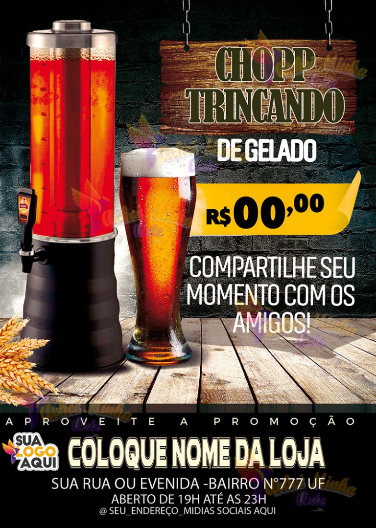 Flyer-Chopp Trincando de Gelado - Folder Editáveis Veja mais