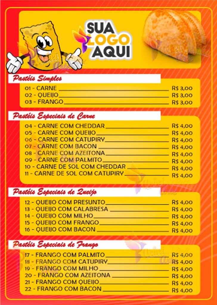 Meus Pasteis - Achei Minha Arte Cardápio para Pastelarias