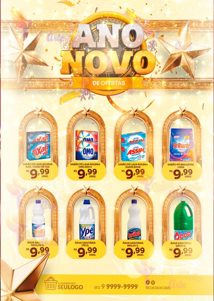Encarte Ofertas de Ano Novo Estrelas - Encarte - Tabloide Editáveis